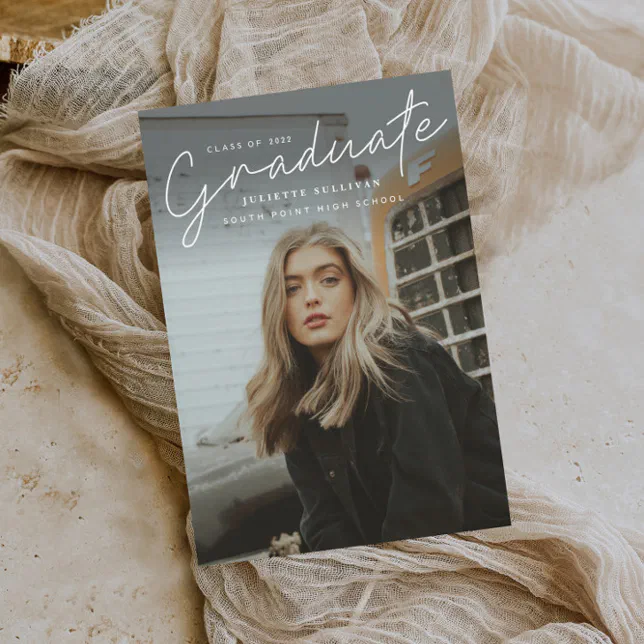 Modern Script Simple Photo Graduation | Zazzle