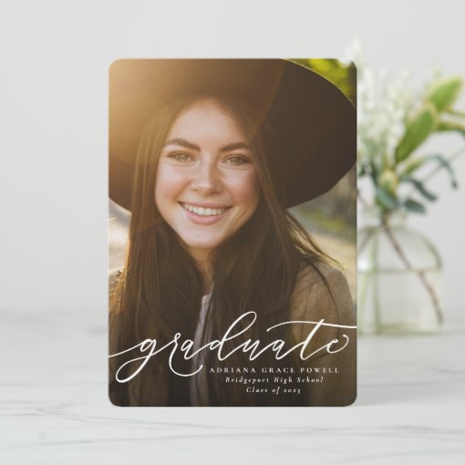 Modern script simple photo graduation announcement | Zazzle