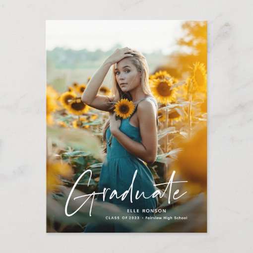 Modern Script Simple Photo Graduation Invitation Postcard | Zazzle