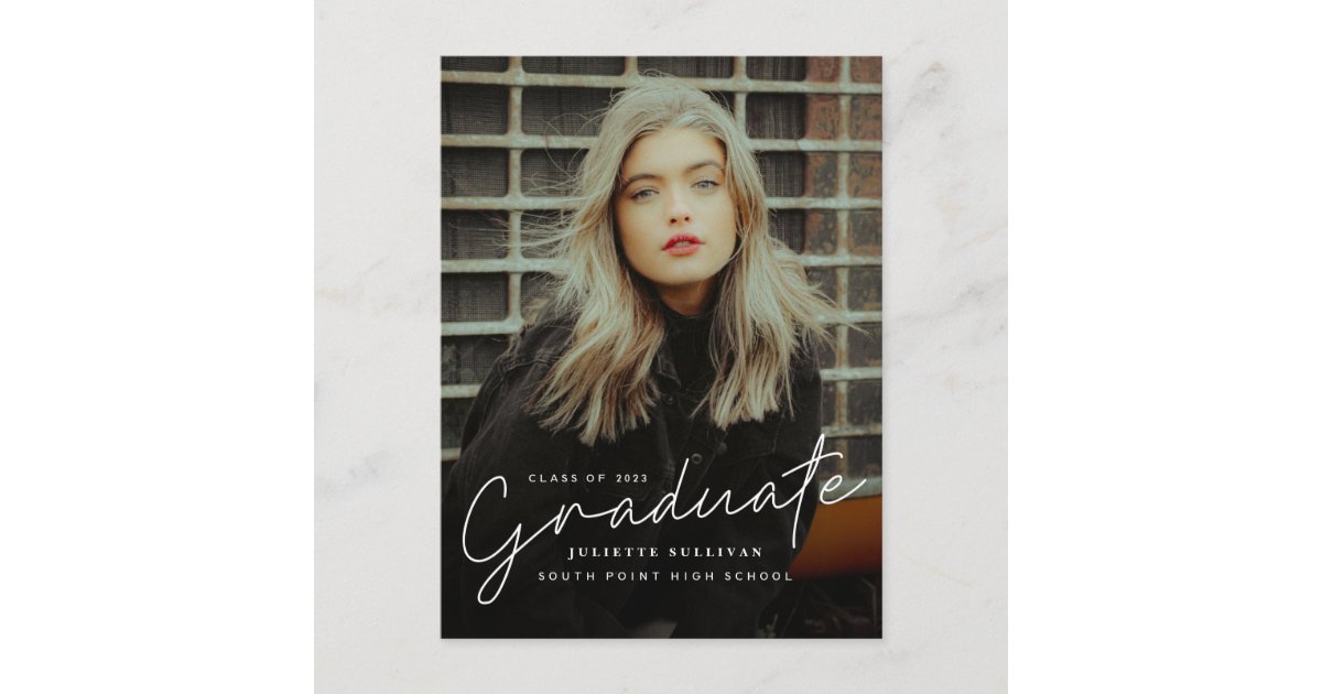 Modern Script Simple Photo Graduation Invitation Postcard | Zazzle