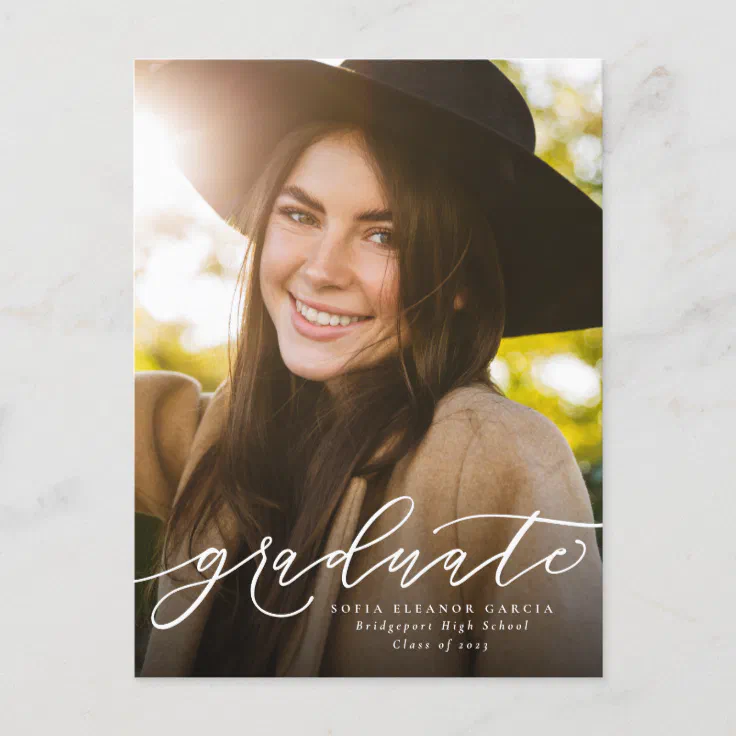 Modern script simple photo graduation invitation postcard | Zazzle