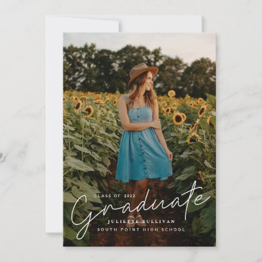 Modern Script Simple Photo Graduation Invitations | Zazzle