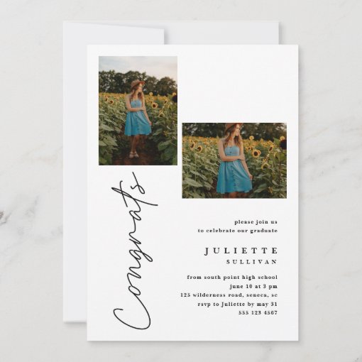 Modern Script Simple Photo Graduation Invitations | Zazzle