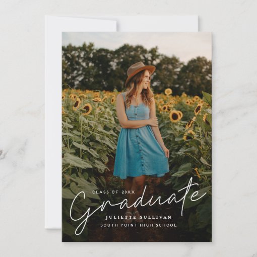Modern Script Simple Photo Graduation Invitations | Zazzle