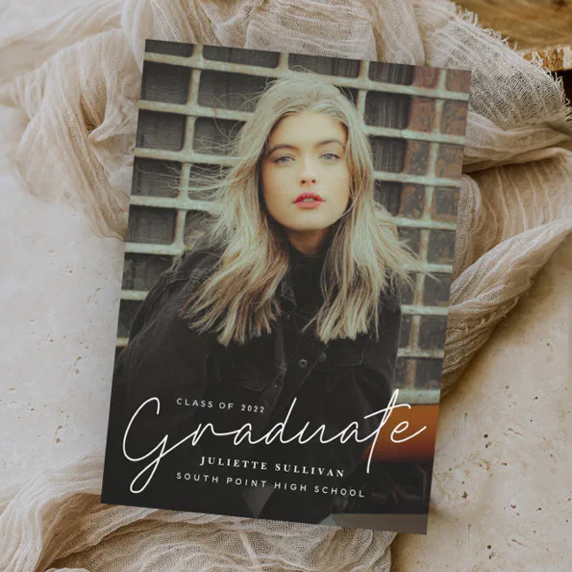 Modern Script Simple Photo Graduation Invitations | Zazzle