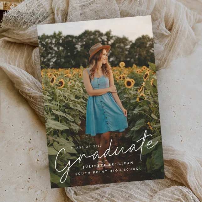 Modern Script Simple Photo Graduation Invitations | Zazzle