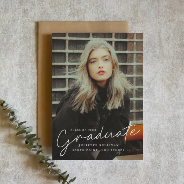 Modern Script Simple Photo Graduation Invitations | Zazzle