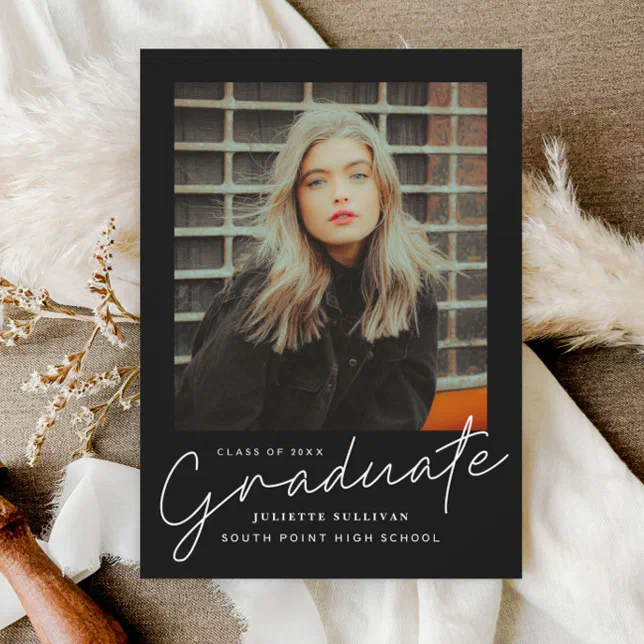 Modern Script Simple Photo Graduation Invitations | Zazzle