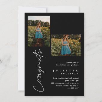 Modern Script Simple Photo Graduation Invitations | Zazzle