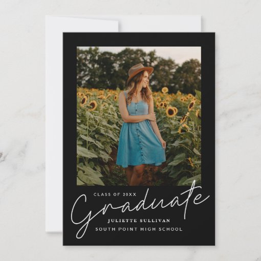 Modern Script Simple Photo Graduation Invitations | Zazzle