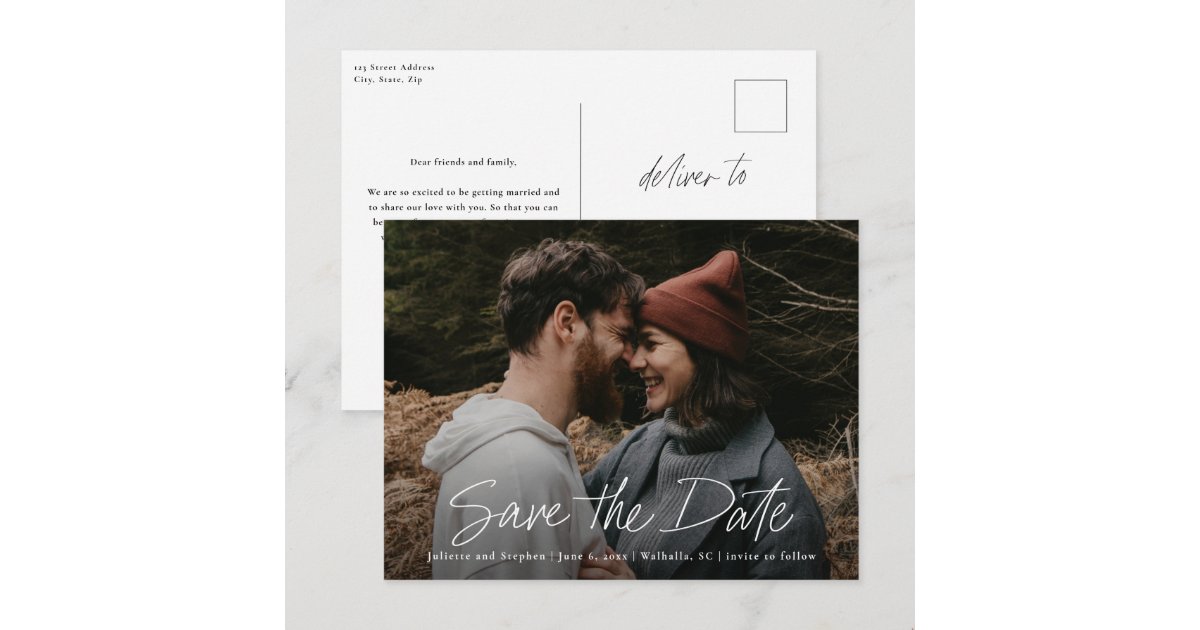 Modern Script Simple Photo Wedding Save the Date Postcard | Zazzle