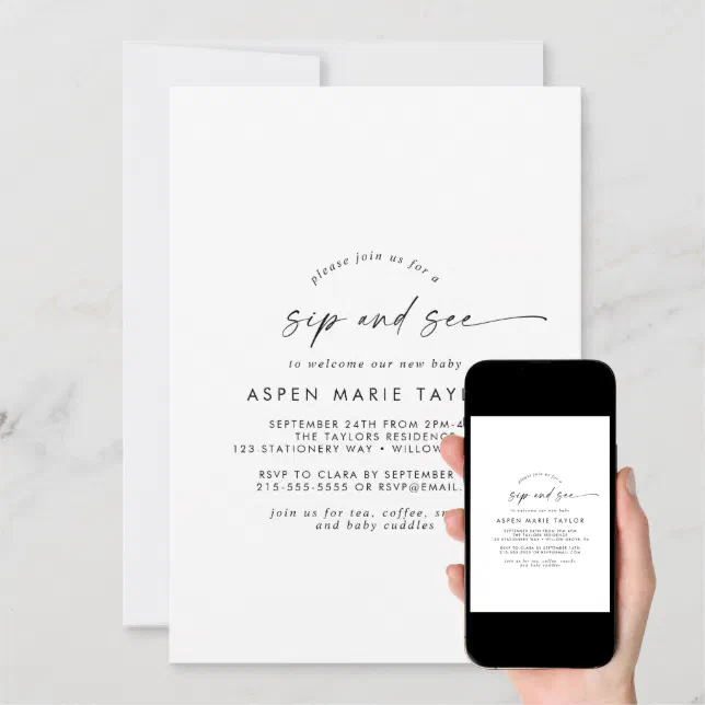 Modern Script Sip and See Invitation | Zazzle