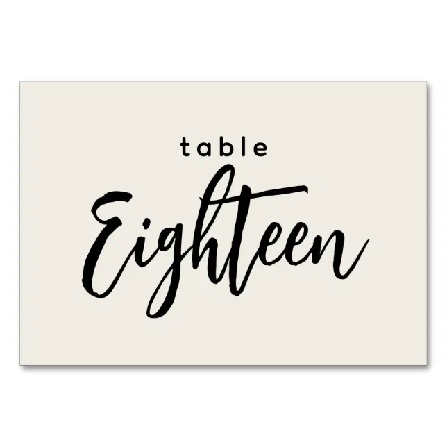 Modern Script Table 18 Eighteen Off-White Wedding Table Number | Zazzle