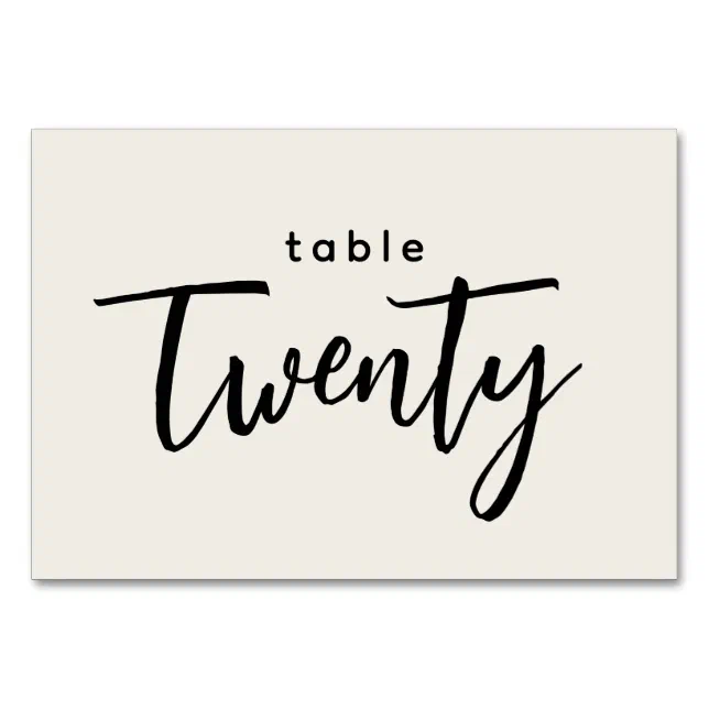 Modern Script Table 20 Twenty Off-White Wedding Table Number | Zazzle