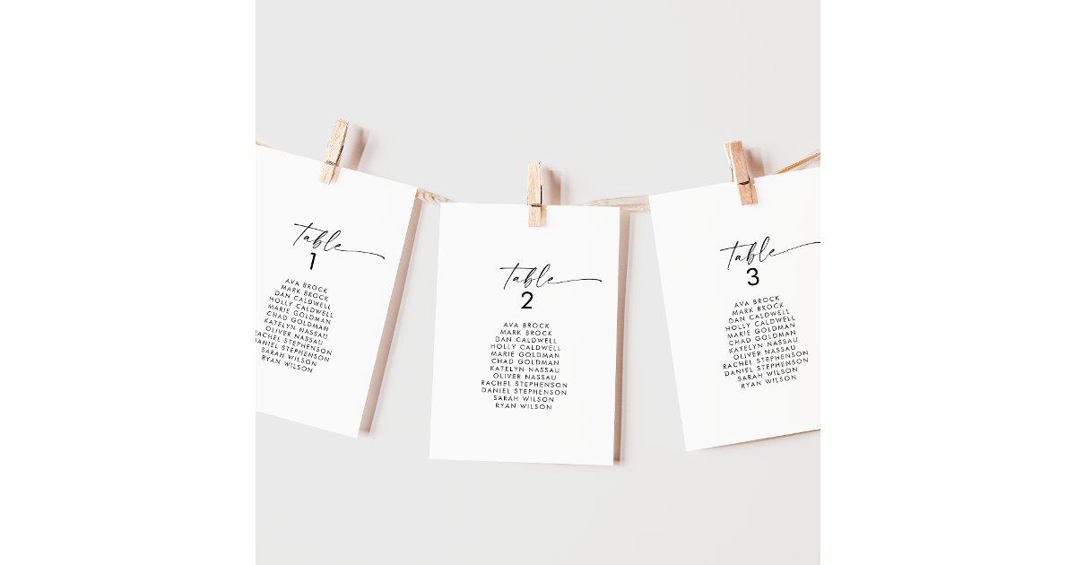 Modern Script Table Number Seating Chart Cards | Zazzle