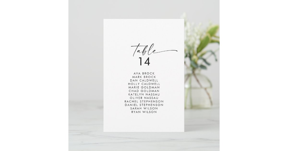 Modern Script Table Number Seating Chart Cards | Zazzle