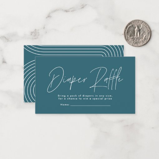 Modern script teal blue baby shower diaper raffle note card | Zazzle
