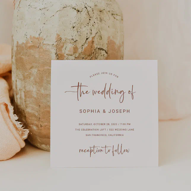 Modern Script | Terracotta and Cream Wedding Invitation | Zazzle