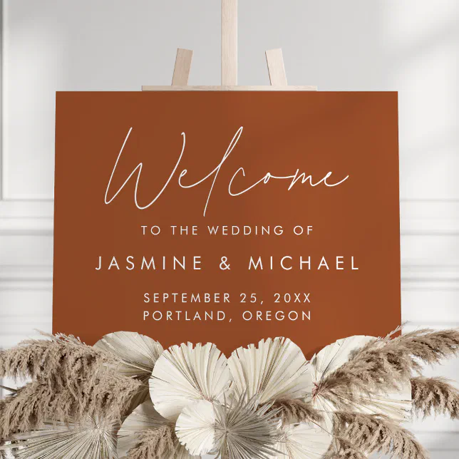Modern Script Terracotta Wedding Welcome Sign | Zazzle