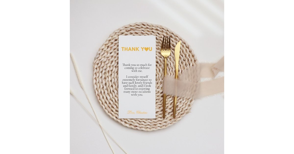 Modern script thank you message note menu | Zazzle