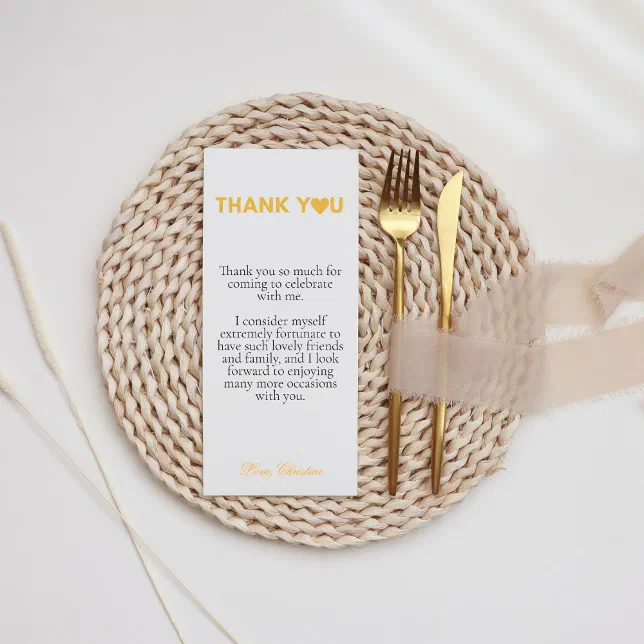 Modern script thank you message note menu | Zazzle