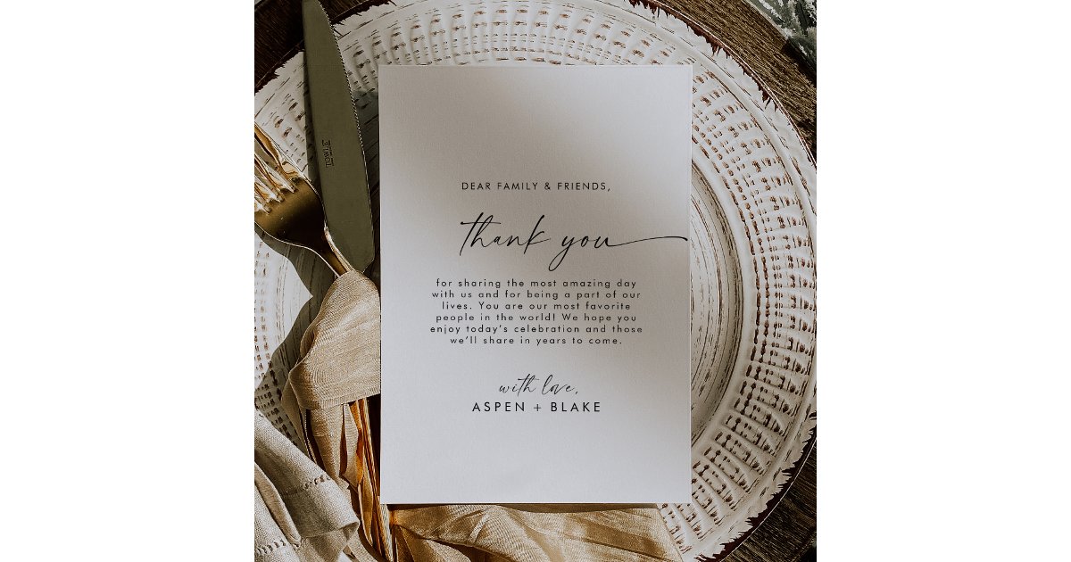 Modern Script Thank You Reception Card | Zazzle