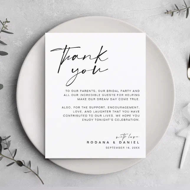 Modern Script Thank You Wedding Reception Card | Zazzle