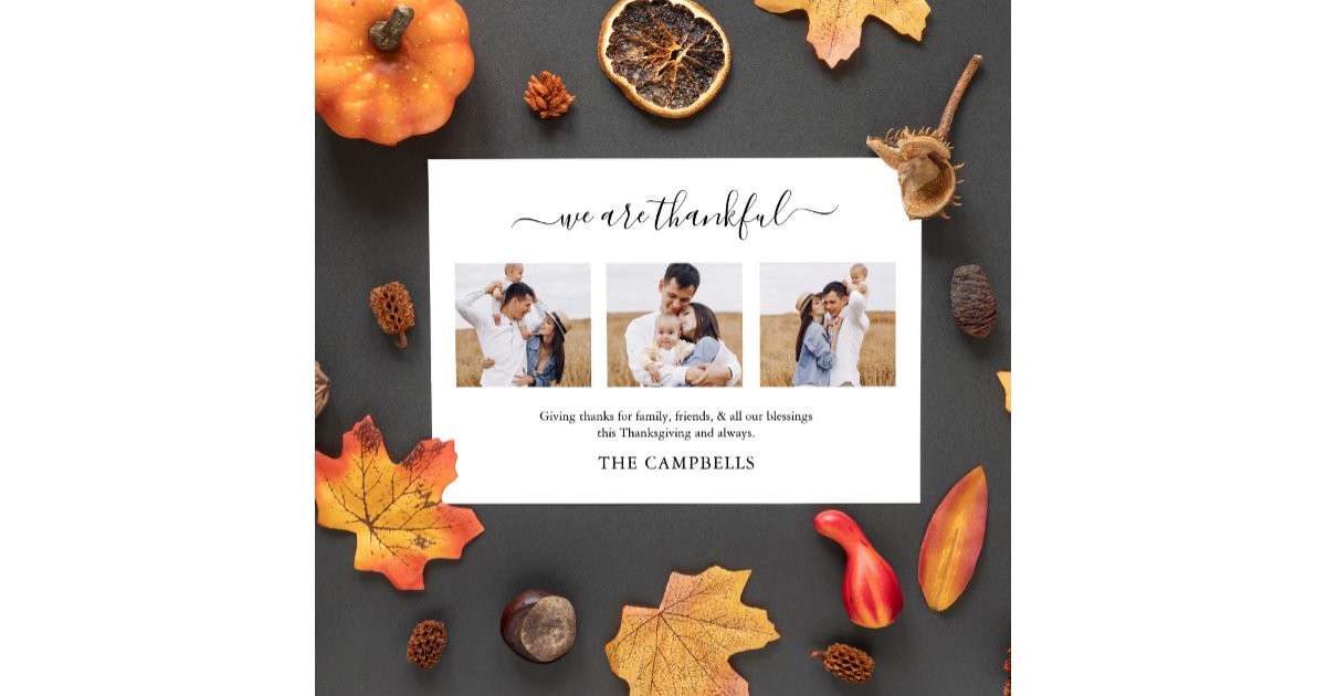Modern Script Thanksgiving Photo Holiday Card | Zazzle