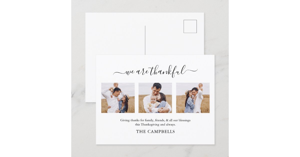 Modern Script Thanksgiving Photo Holiday Postcard | Zazzle