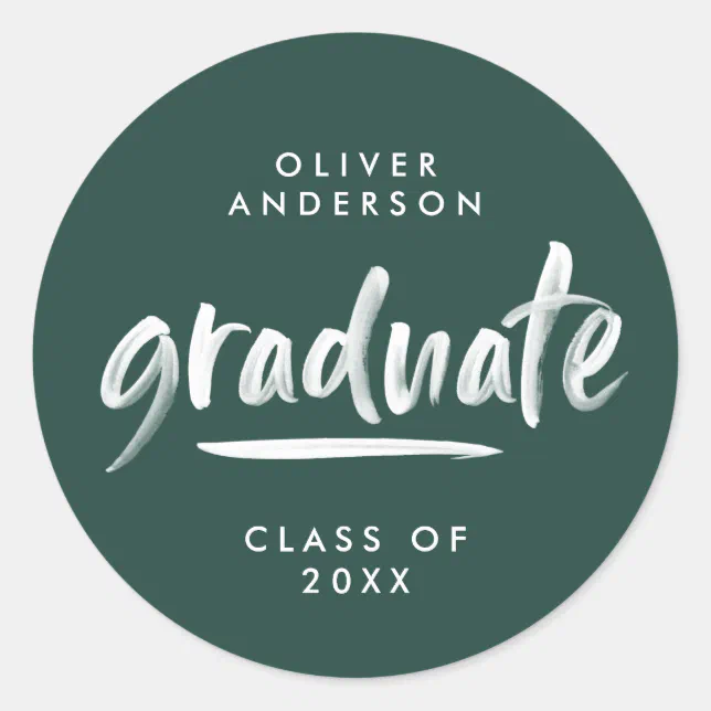 Modern script typography green graduation classic round sticker | Zazzle