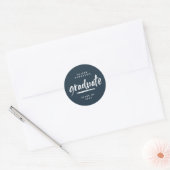 Modern script typography navy blue graduation classic round sticker ...