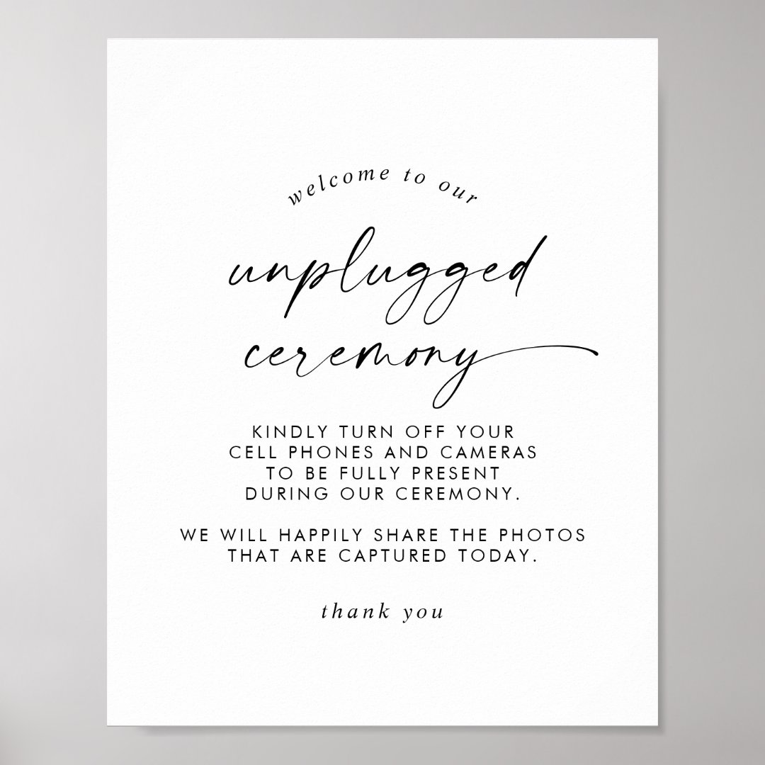 Modern Script Unplugged Ceremony Sign | Zazzle