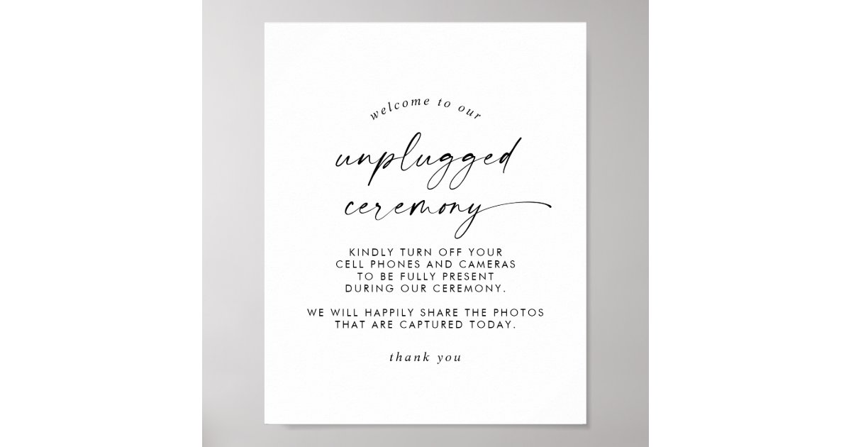 Modern Script Unplugged Ceremony Sign | Zazzle