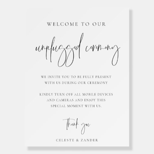 Modern Script Unplugged Ceremony Wedding Sign | Zazzle