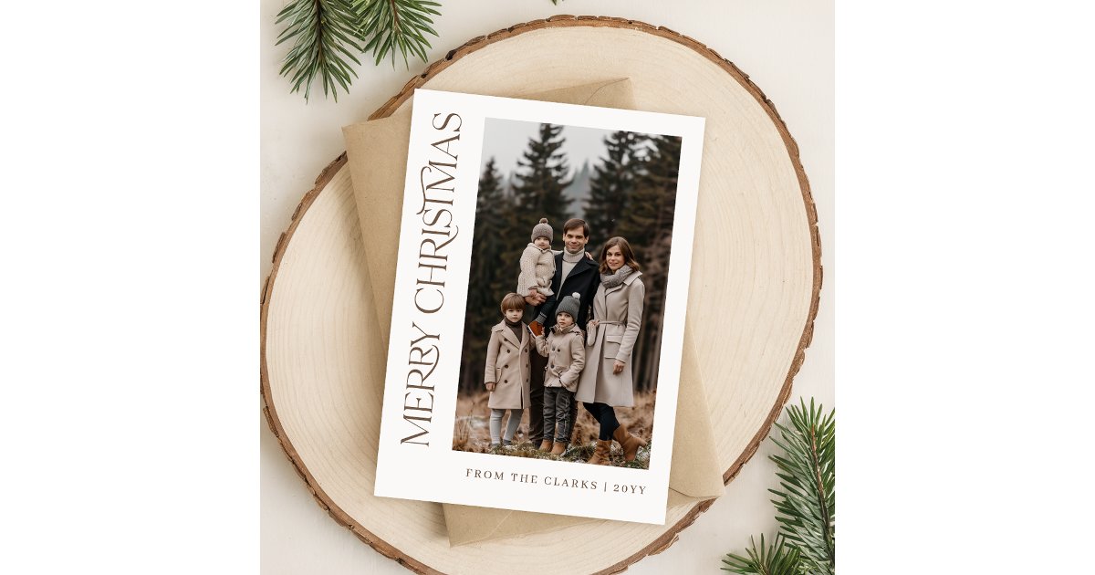 Modern Script Vertical Two Photo Family Christmas Holiday Card | Zazzle