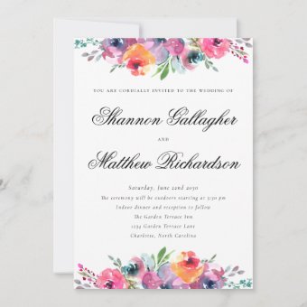 Modern Script Watercolor Floral Periwinkle Wedding Invitation | Zazzle