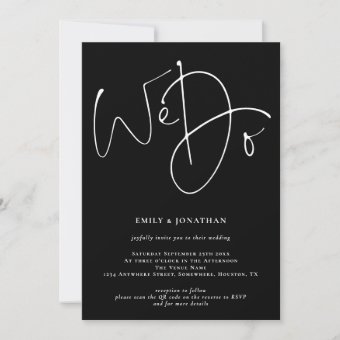 Modern Script We Do QR Code Wedding Black Invitation | Zazzle