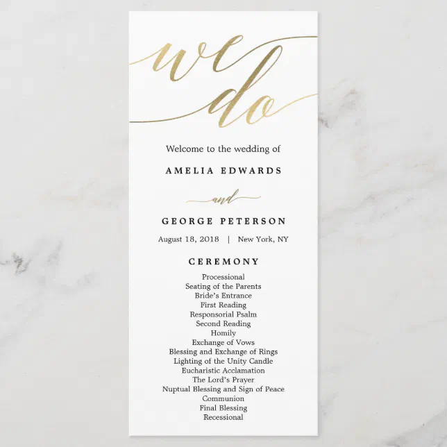 Modern Script Wedding Ceremony Program Faux Gold | Zazzle