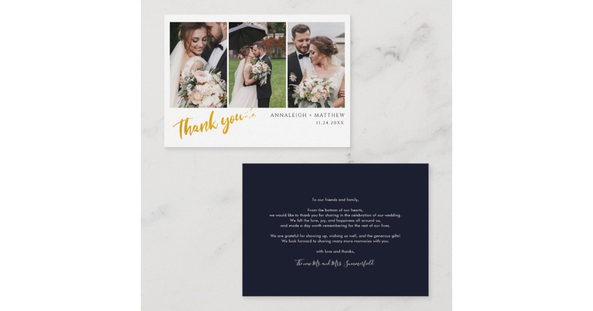 Modern Script Wedding Couples Photos Thank You Note Card | Zazzle