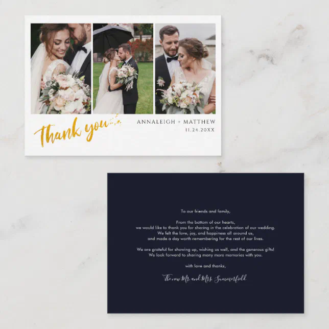 Modern Script Wedding Couples Photos Thank You Note Card | Zazzle