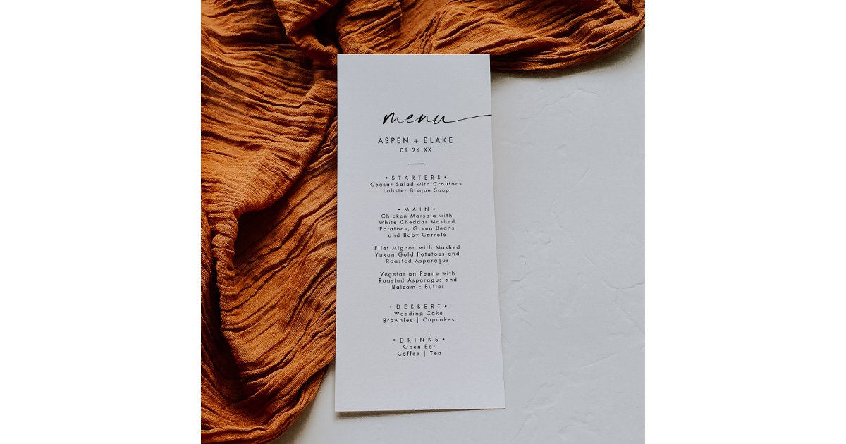 Modern Script Wedding Dinner Menu | Zazzle