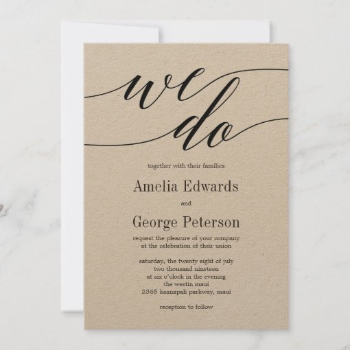 Modern Script Wedding Invitation Kraft | Zazzle