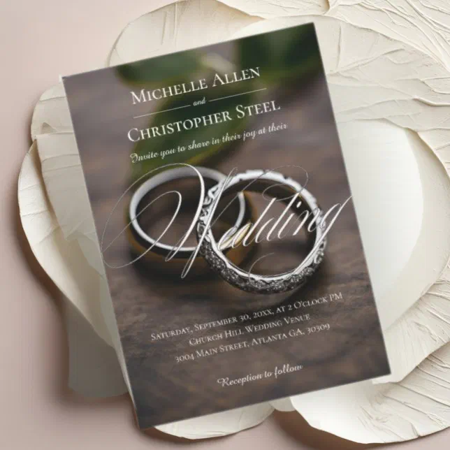Modern Script Wedding Rings Invitation | Zazzle