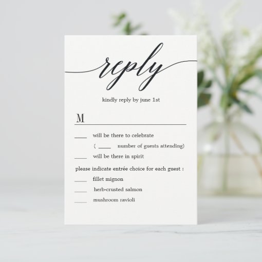 Modern Script Wedding RSVP with Menu Options Invitation | Zazzle