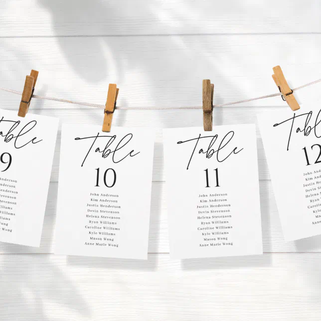 Modern Script Wedding Seating Chart Table Numbers | Zazzle