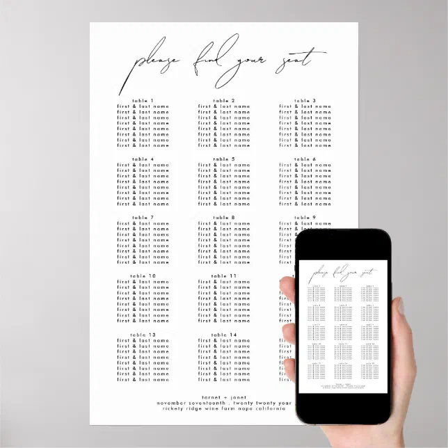 Modern Script Wedding Welcome Custom Table Seating Poster | Zazzle