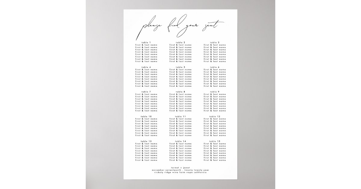 Modern Script Wedding Welcome Custom Table Seating Poster | Zazzle