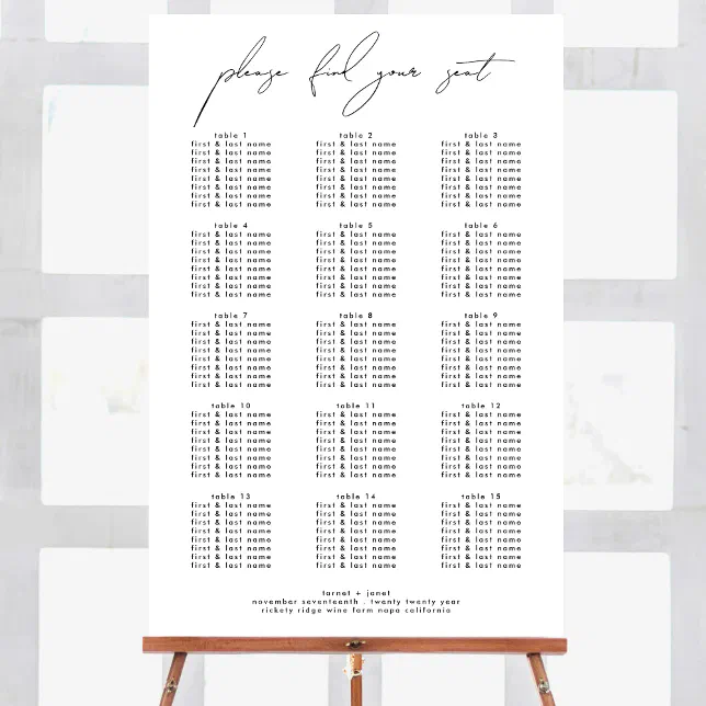 Modern Script Wedding Welcome Custom Table Seating Poster | Zazzle
