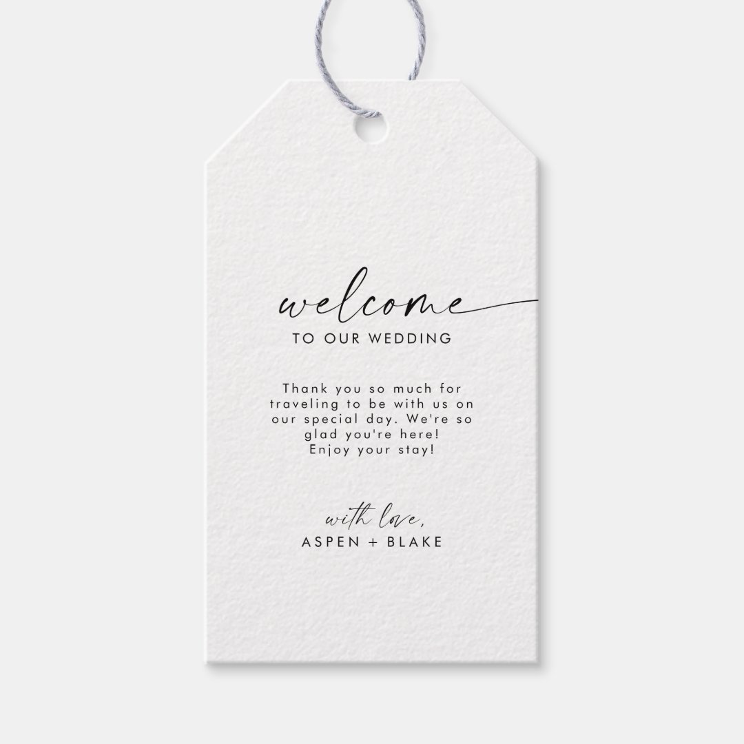 Modern Script Wedding Welcome Gift Tags | Zazzle