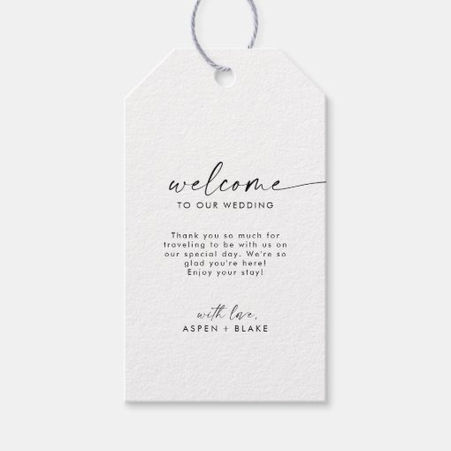 Modern Script Wedding Welcome Gift Tags | Zazzle